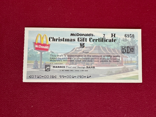 1970, McDonald's, "Un-Used", Bank Draft Gift Certificate (RARE ...
