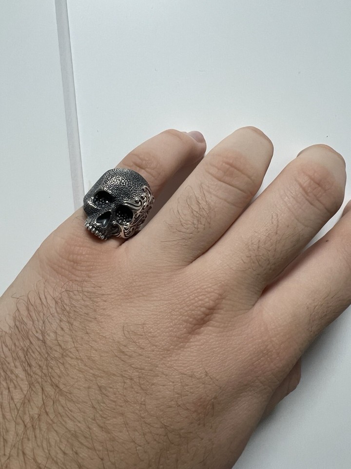 David Yurman Waves Skull Ring Sterling Silver With Black Diamonds Size ...