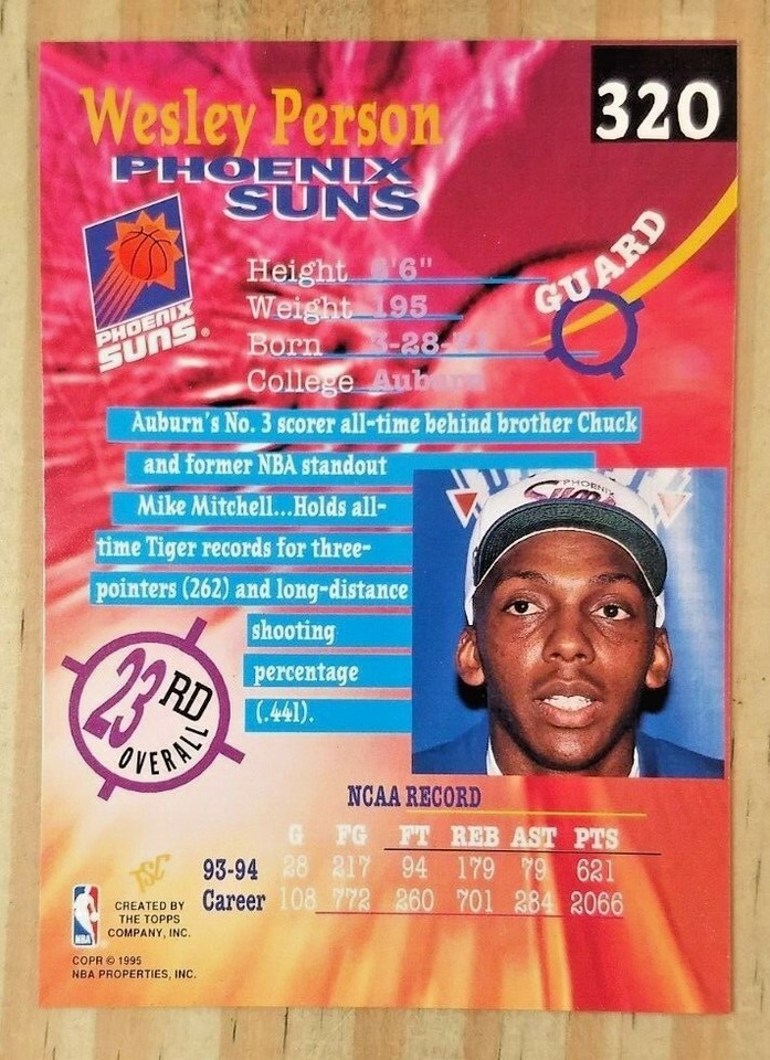 1994-95 TOPPS STADIUM CLUB WESLEY PERSON DRAFT PICK ROOKIE CARD#320 NM ...