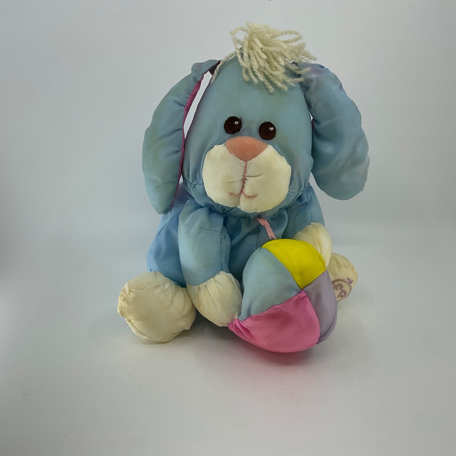 Vtg Fisher Price Puffalumps 10" *RARE* Blue Easter Bunny Rabbit Holding ...
