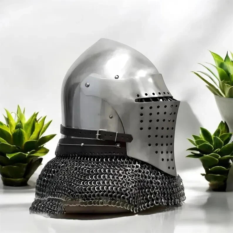 Medieval Knight Crusader Great Helm & Spoleto Bascinet Helmet with ...