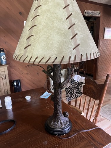 Pinecone Table Lamp Pine Cone Tree Faux Rawhide Shade Rustic Cabin ...
