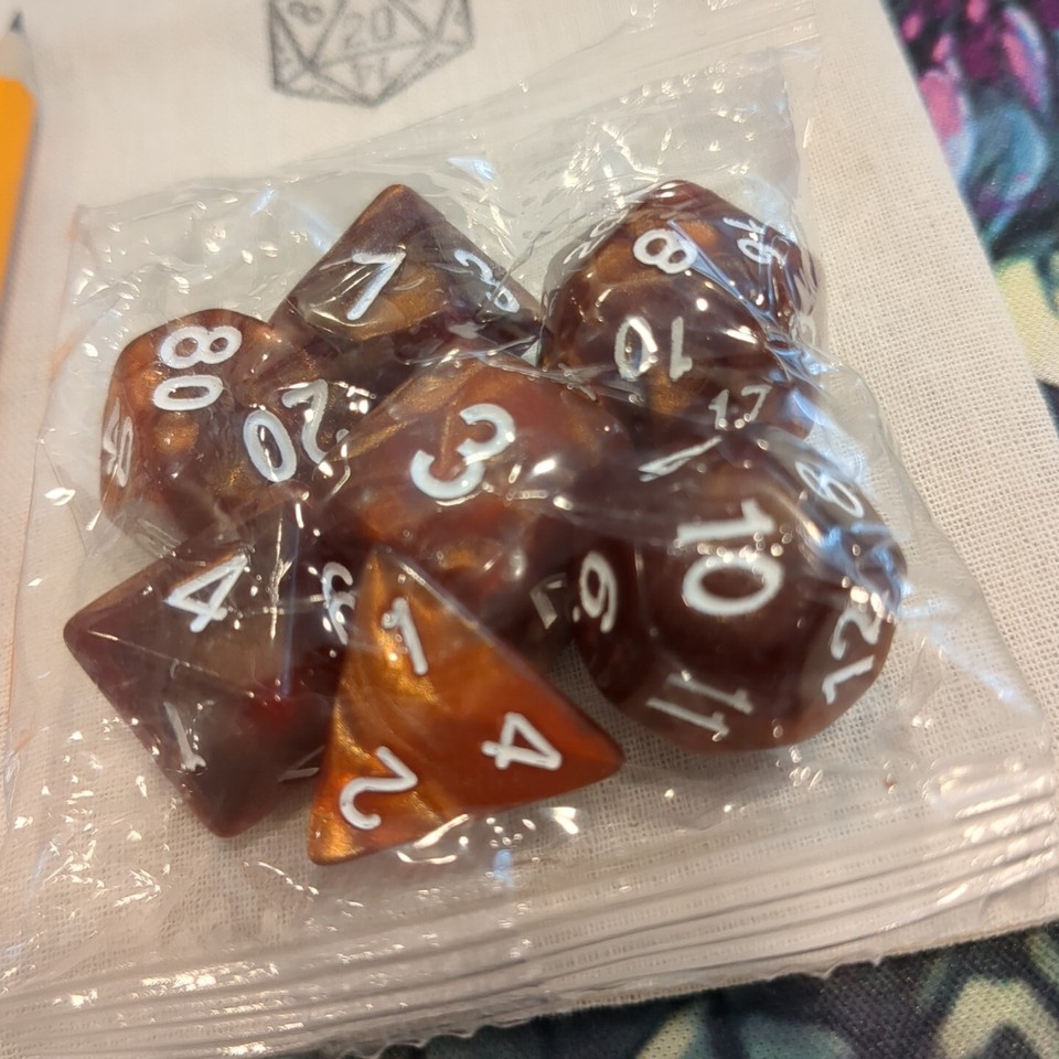 DnD Dice Brown Polyhedral Acrylic With Bag & Pencil Set - New - 7 Dice ...