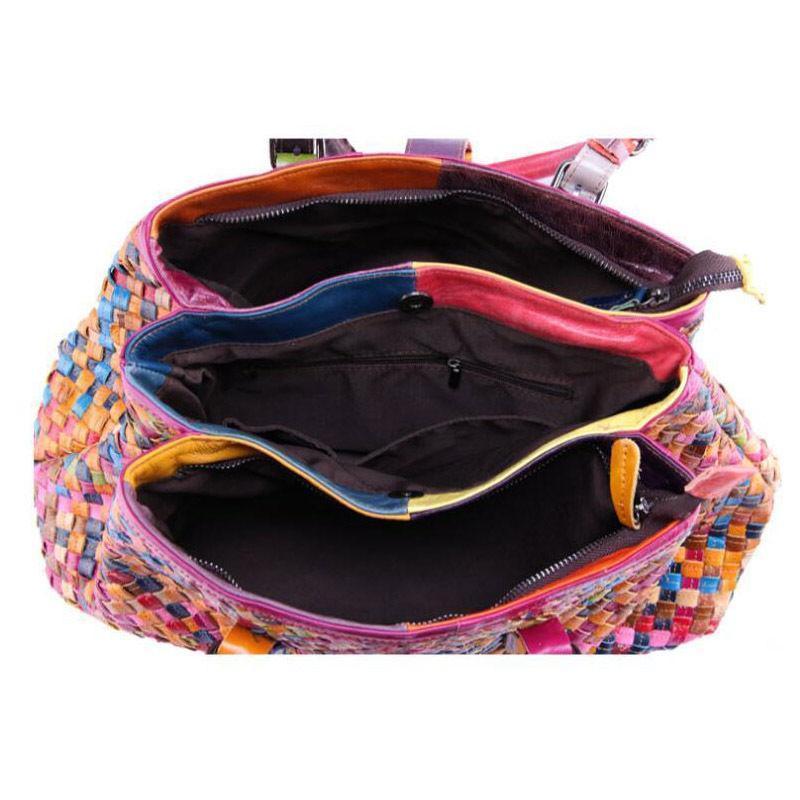 Womens Multi-color Leather Hand-woven Handbag Shoulder Messenger Bags ...
