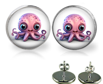 Cartoon Baby Octopus Girls Stud Earrings 3 Sizes Handcrafted Photo ...