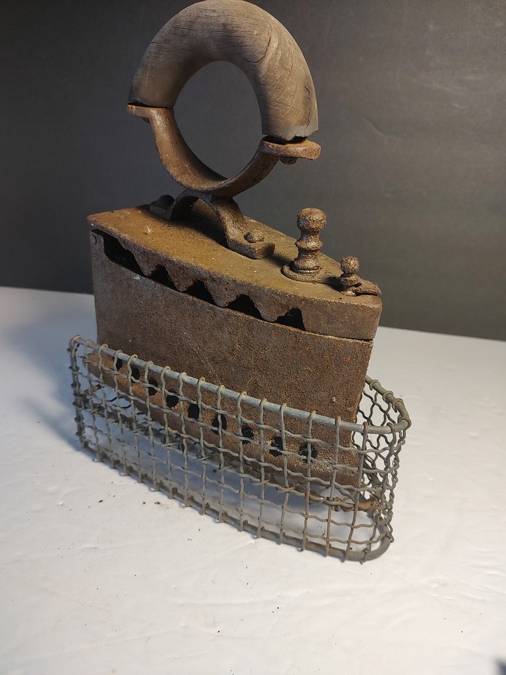 Antique Victorian Coal Clothes Iron With Rare Holding Cage . | eBay
