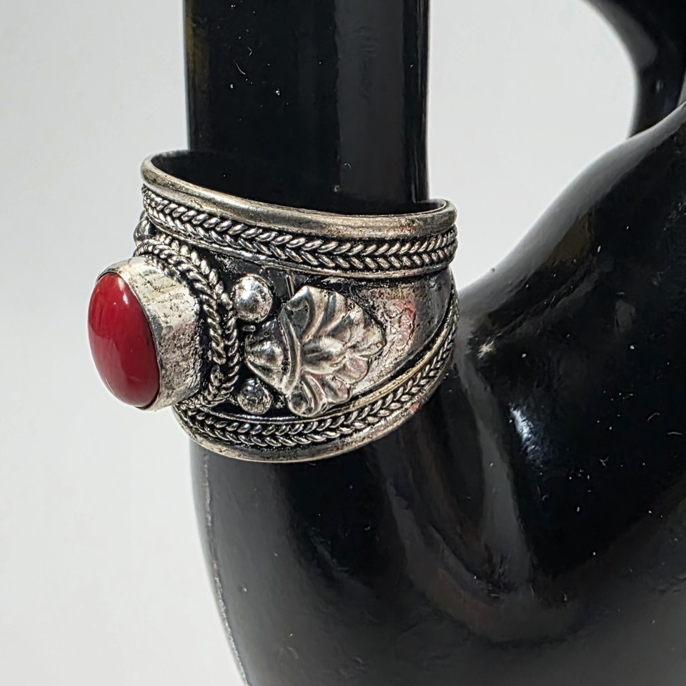 Tibetan Handmade Adjustable Red Coral Ring #0747 | eBay