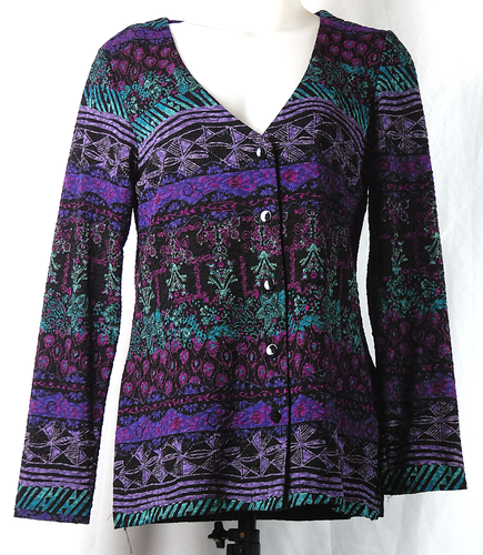 Coldwater Creek Button-Front Black Purple Acetate Cardigan Sweater S ...