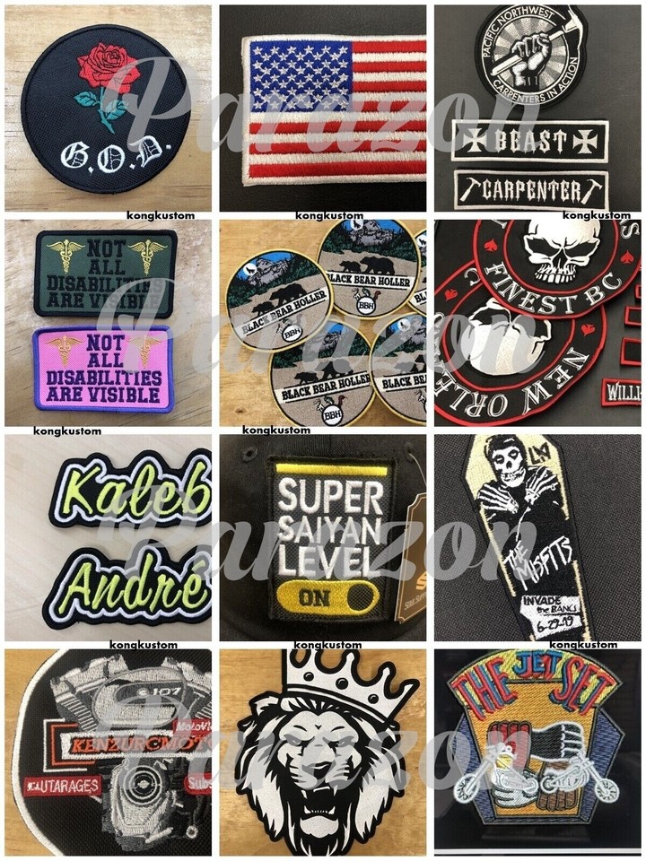 4PC - Custom Embroidered Top Bottom Rocker Name Tag MC Sew on Patch (B ...