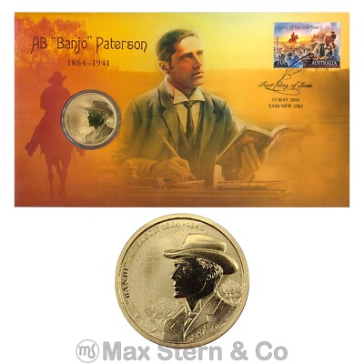 Australia 2014 Bush Ballads AB "Banjo" Paterson Stamp & $1 UNC Coin ...