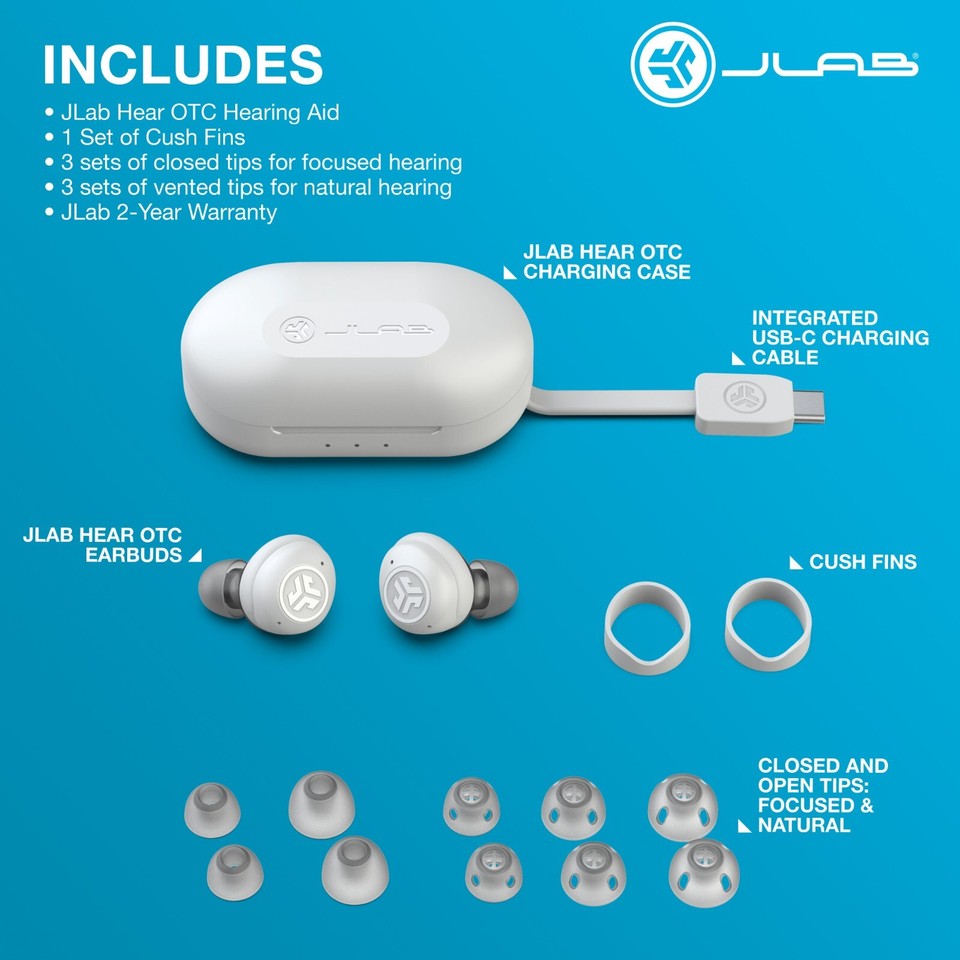 Hearing Aids JLab Hear OTC & Bluetooth Earbuds, 4 Presets Modes ...