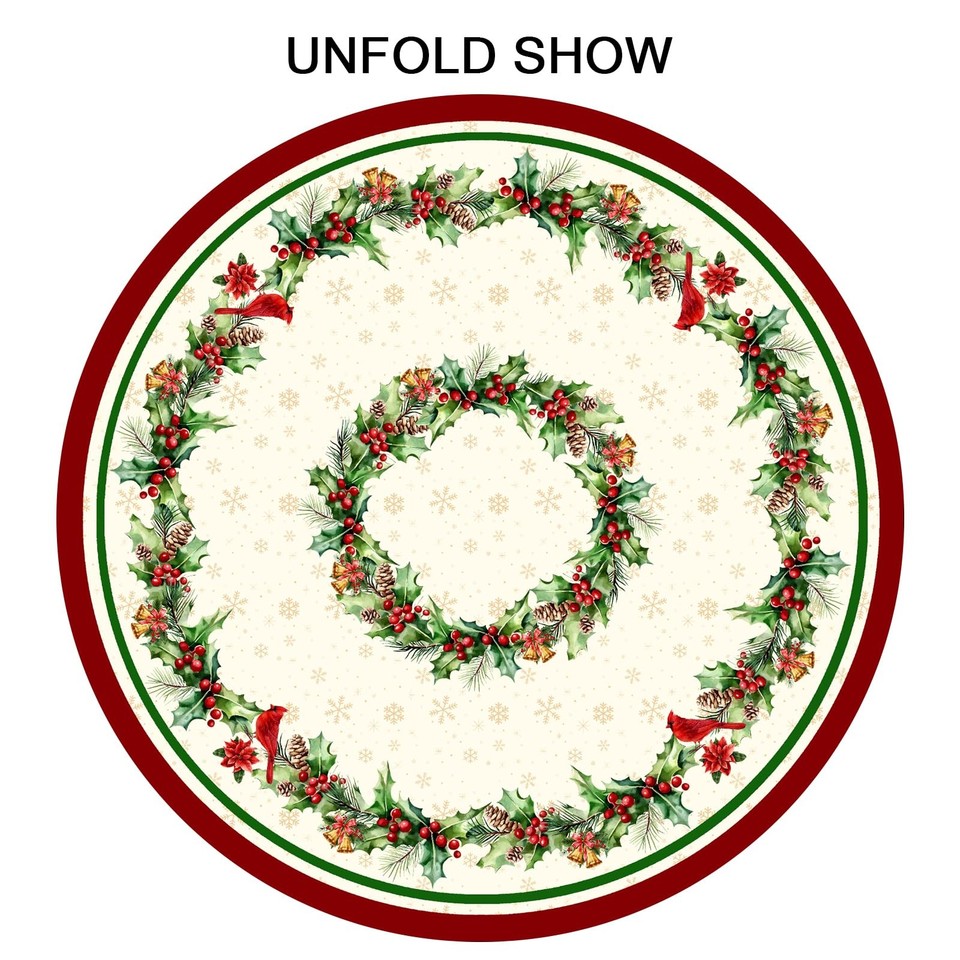 Christmas Holly Tablecloth Round 60 Inch Winter Red Birds Watercolor ...