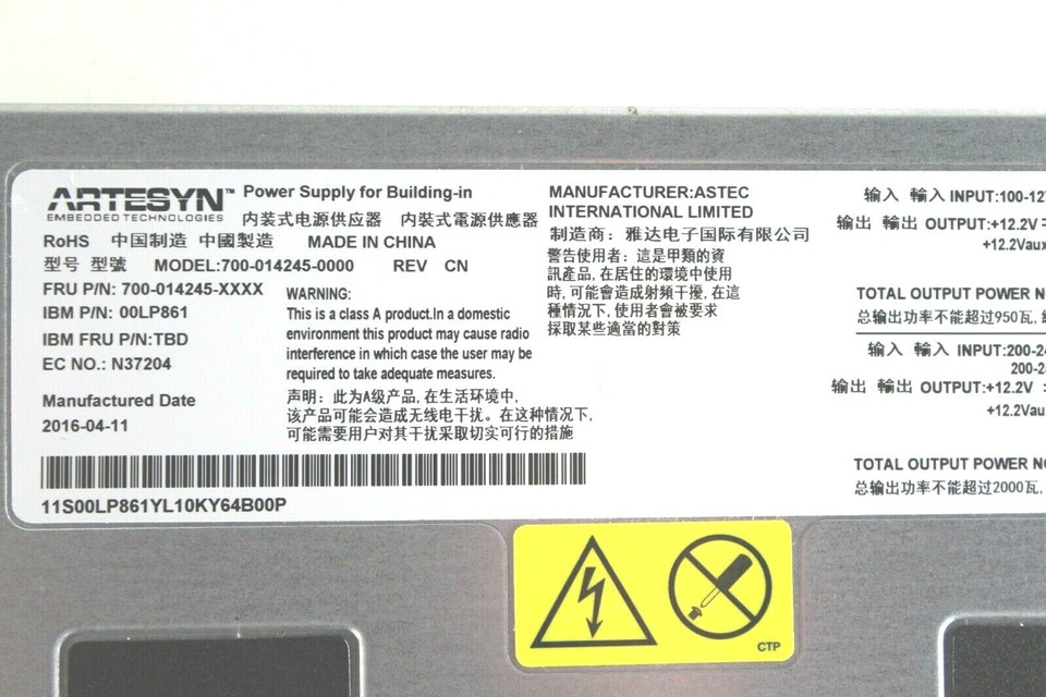 00LP861 2000W / 950W IBM Power System S814 (8408-44E) -51DE- PSU 700 ...