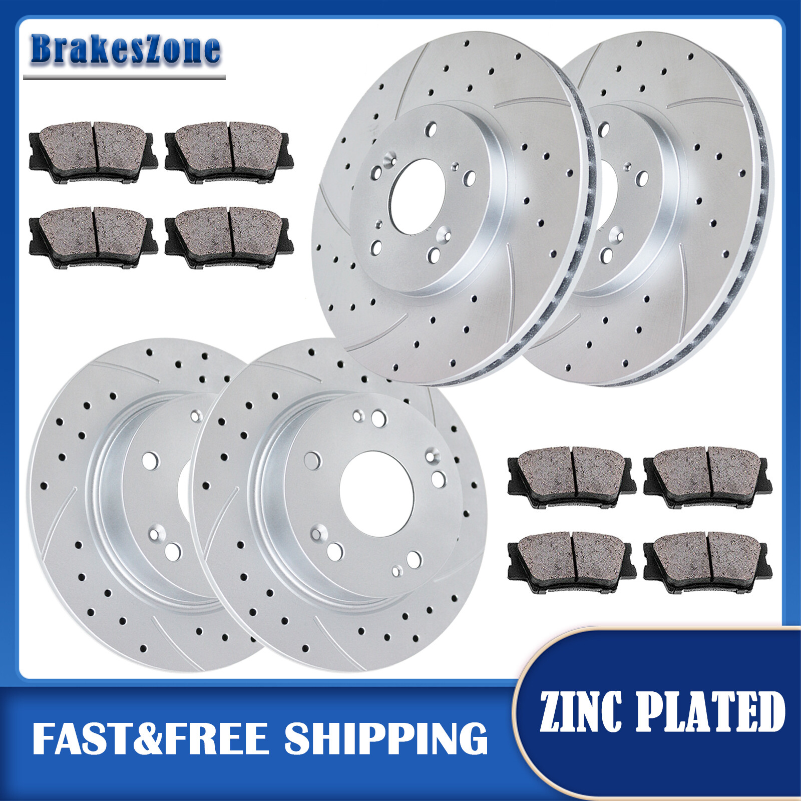 Drilled Slotted Front Rear Brake Rotors Pads for Honda Accord Acura TSX ...
