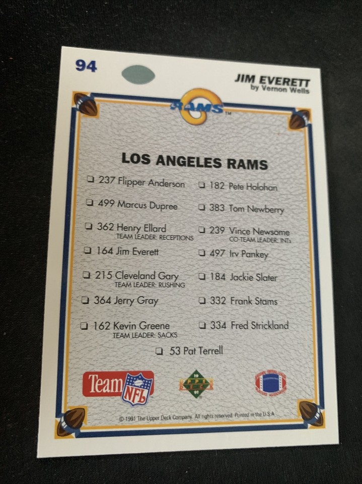 1991 Upper Deck #94 Jim Everett Los Angeles Rams Checklist NMMT Free ...
