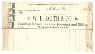 1890 Invoice WE Smith Packing Boxes Shooks Flooring Siding Millmont PA ...