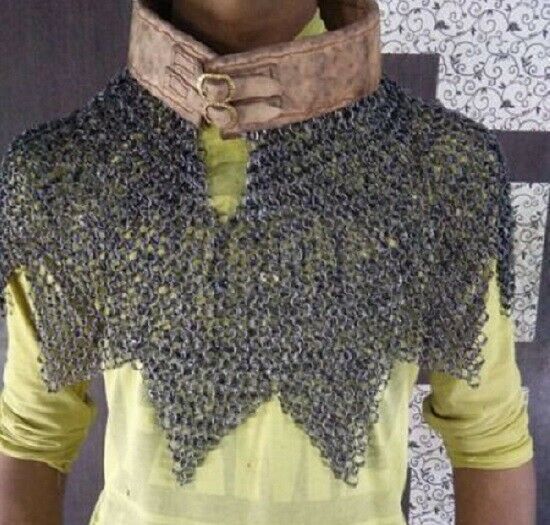 Chainmail Aventail 18G Iron Round Riveted Leather Collar Neck Armor SCA ...