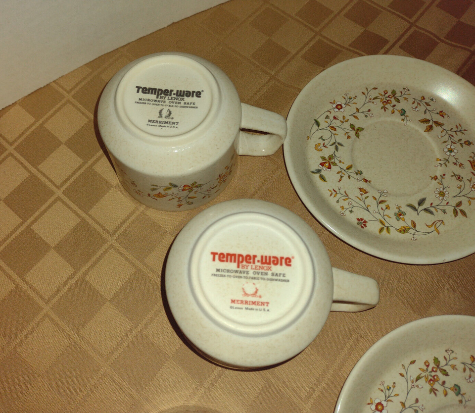 Vitnage Lenox Temperware MERRIMENT pattern 6 oz Cups & Saucers - Set of ...