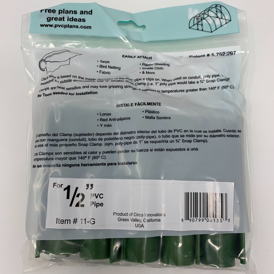 SNAP CLAMPS - fits 1/2" PVC Pipe - clamp tarps shade plastic to PVC ...