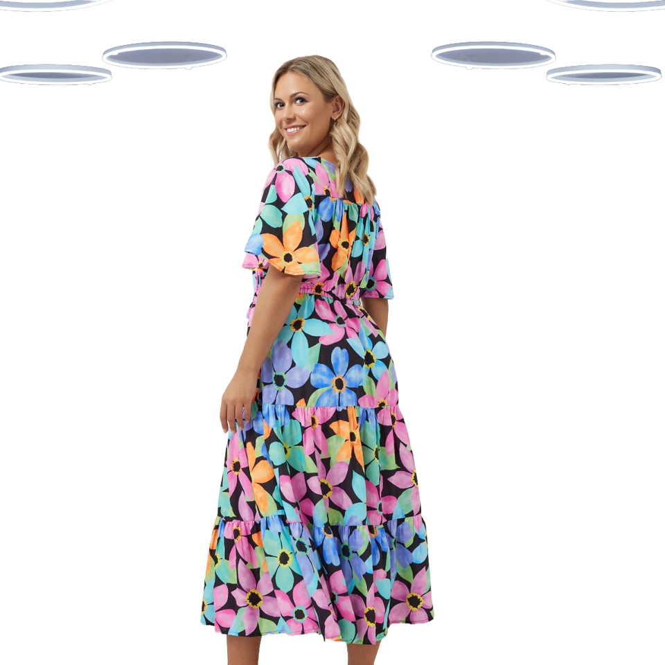 Ex Women's Plus Size Big Floral Angel Sleeve Maxi Dress - Multicolour ...