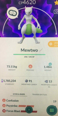Pokémon Go Shiny Mewtwo Level 50 3 Moves Psytrike *- Trade 20K or 1M ...