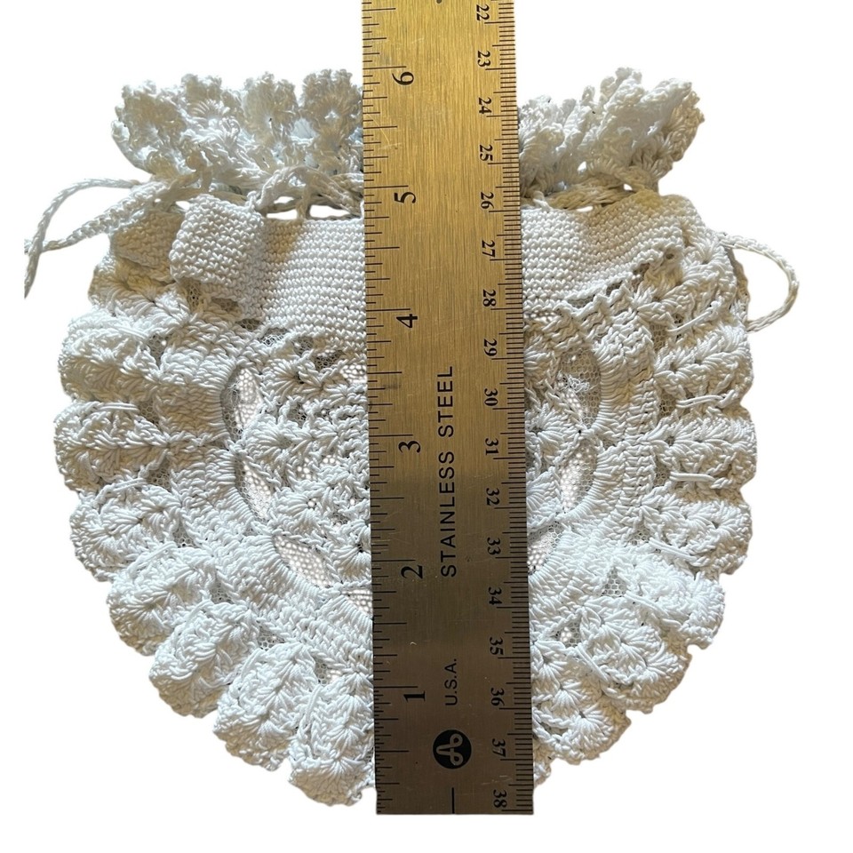 Handbag Hand Crocheted White Purse Drawstring Bag Bridal Victorian ...