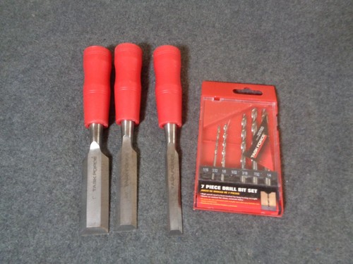 3 - TASK FORCE Wood Chisel 1" 3/4' & 1/2" w/ Drill Bits - Woodworking ...