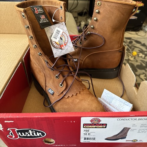 Justin Original Workboots Conductor 8 Inch Lace Up Work Mens Brown 760 ...