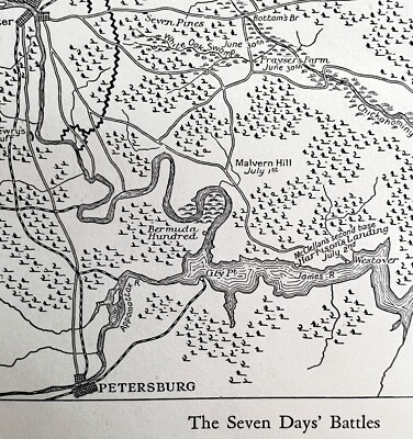 Map 1942 Seven Days Battle Richmond 5.5 x 9" Virginia History Ephemera ...