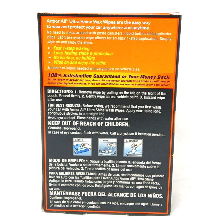 Armor All Car Wax Wipes Ultra Car Shine One-Step Auto Wax Application ...