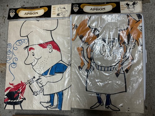 Lot Of 2 Men’s Vintage BBQ Bar-B-Q Cartoon Comedic Chef Grilling Apron ...