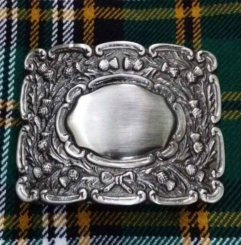 Scottish Piper Kilt Belt Buckle Scrolling Thistle Silver Antique/Kilts ...