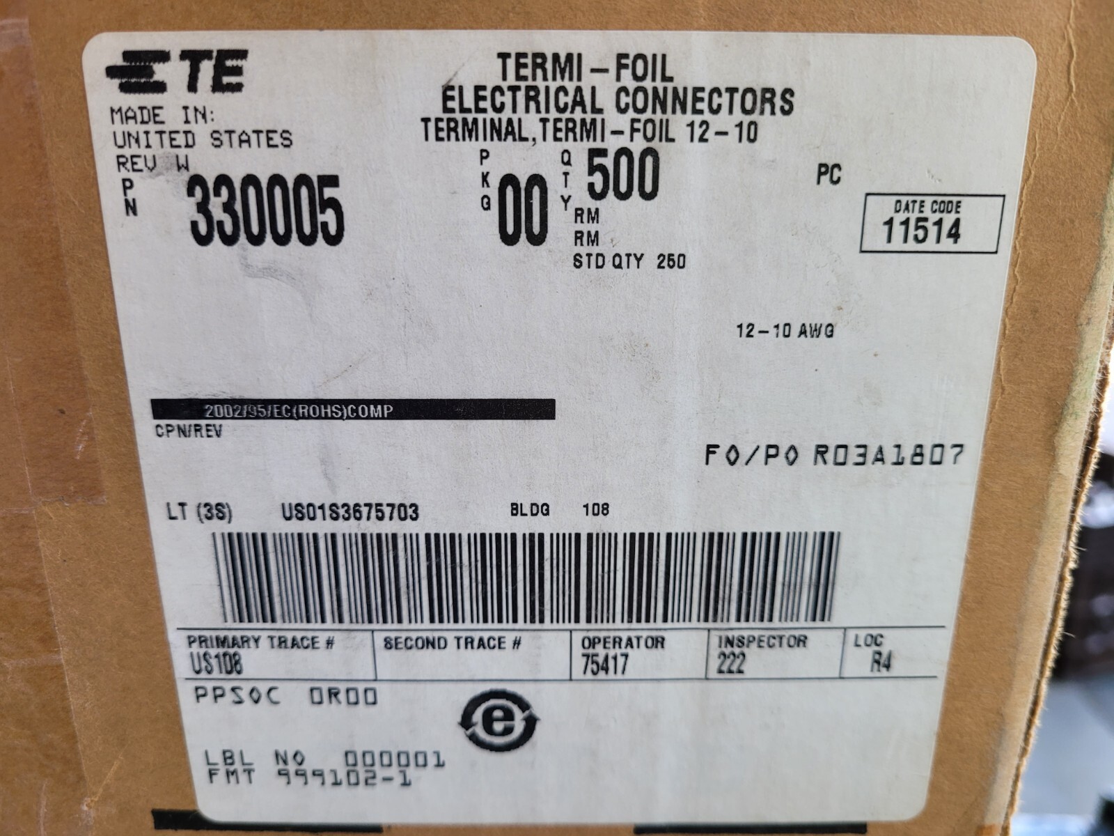 1 Sealed (250) & 1 Open Box ( 250) Termi-Foil 330005 12-10 Electrical ...