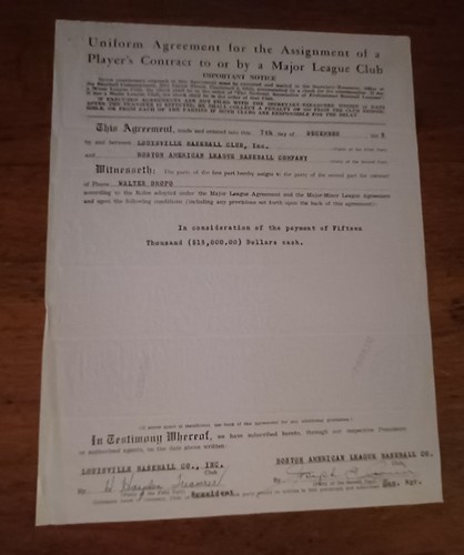1948 MLB player contract Joe Cronin signature Boston Red Sox Walt Dropo ...