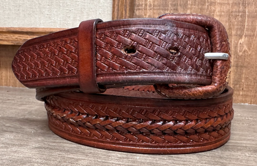 Vintage Western Mexican Woven Pattern Leather Belt With Buckle Size 38 ...