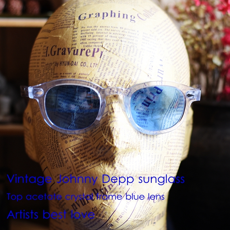 Johnny Depp blue sunglasses men's crystal clear acetate glasses blue lens UV400 | eBay
