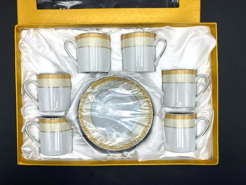 Aramco Imports Fine Porcelain 12 pc Coffee Set Gold & White NEW | eBay