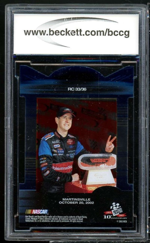 Kurt Busch Card 2003 Press Pass Eclipse Racing Champions #rc33 BGS BCCG ...