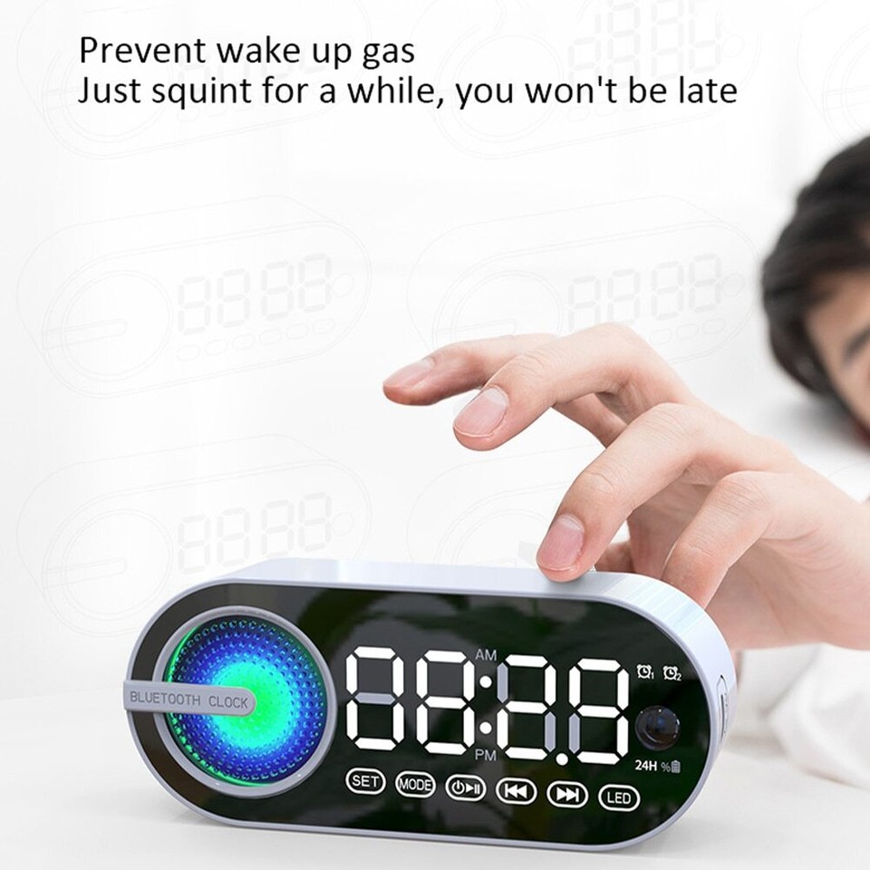 RGB TWS USB LED Mirror Wireless Bluetooth Speaker Digital Alarm Clock ...