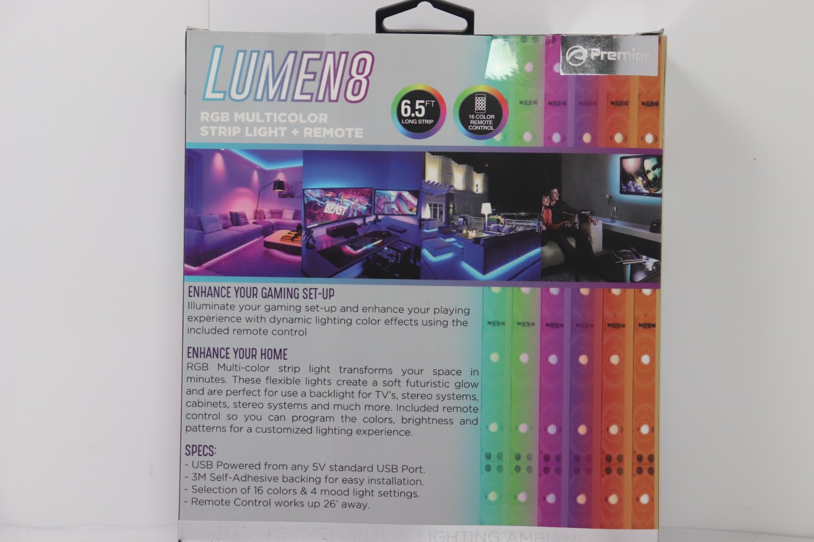 Premier Lumen8 RGB Multicolor Strip Light Remote Ambiance Lighting ...