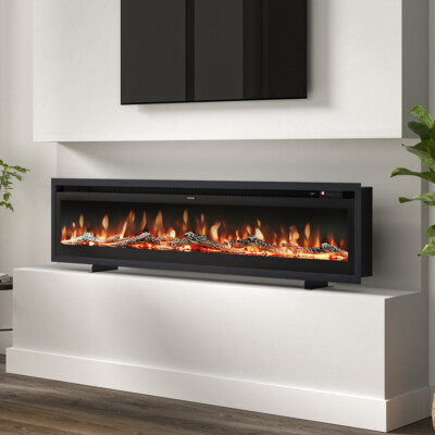 LED Fireplace Media Wall Fire Wall Mounted / Standing Electric Heater ...