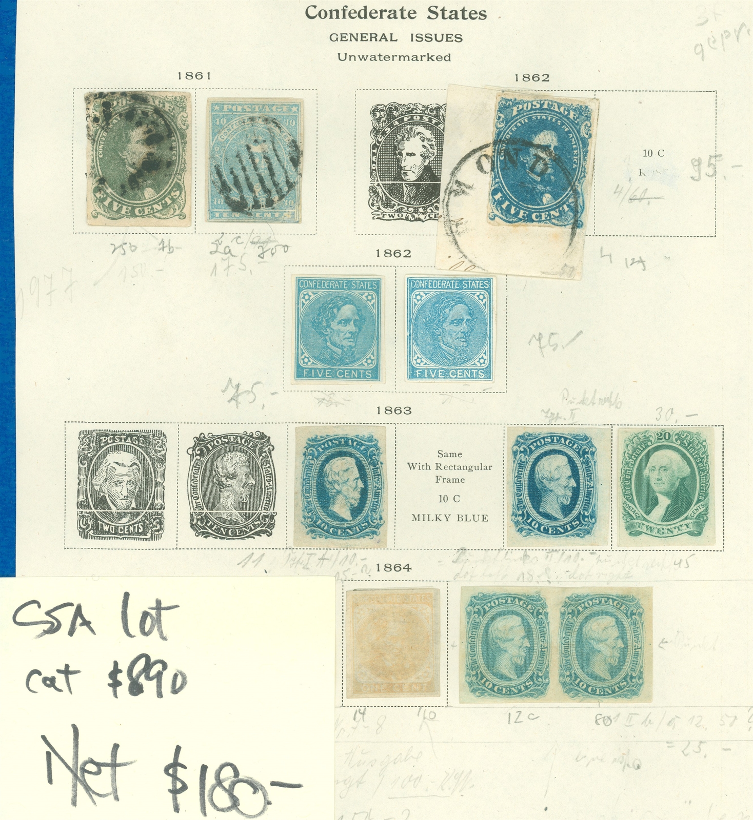 Small Selection of USA / CSA Confederate States Stamps! Est. SCV $890. ...