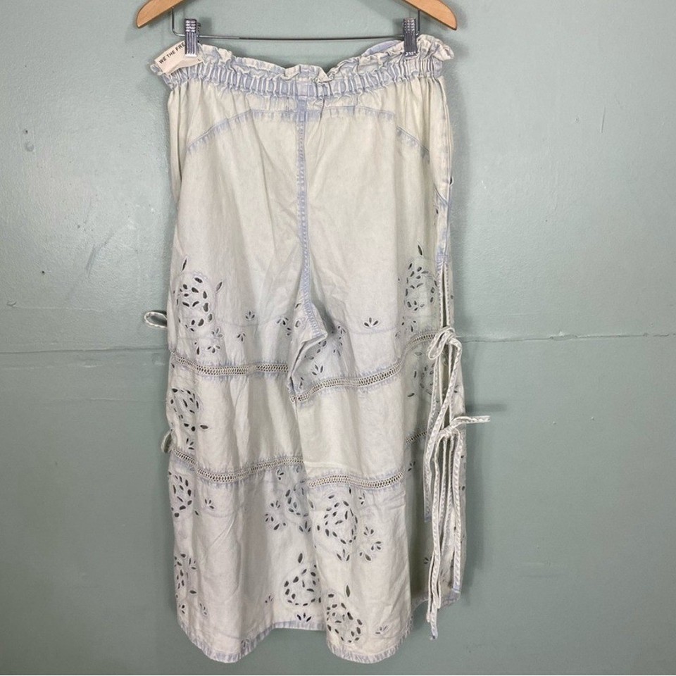 Free People Day Break Pull On Jean Eyelet Lace Up Light Wash Blue ...