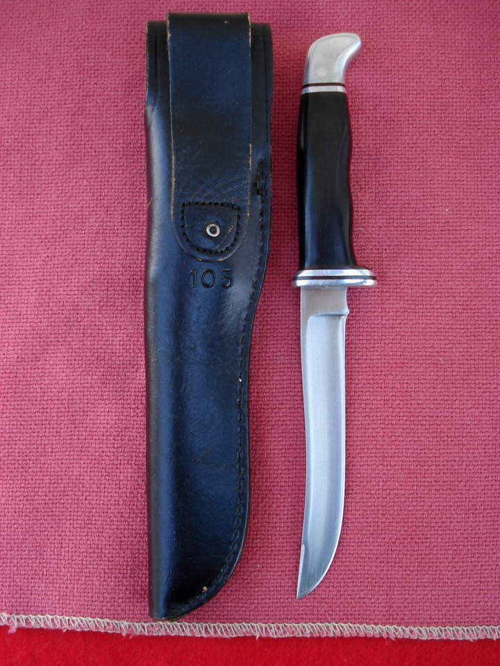Vintage Buck 105 Fixed Blade Knife, Flap Over Sheath, U.S.A. Nice Shape ...