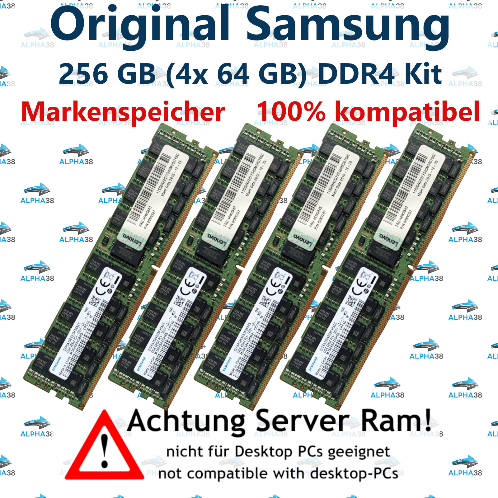 256 GB (4x 64 GB) Lrdimm ECC DDR4-2400 Fujitsu Celsius R940 Server RAM ...