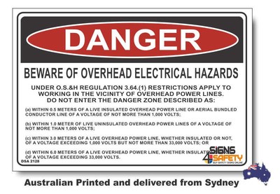 Danger Beware Of Overhead Electrical Hazards Sign | eBay