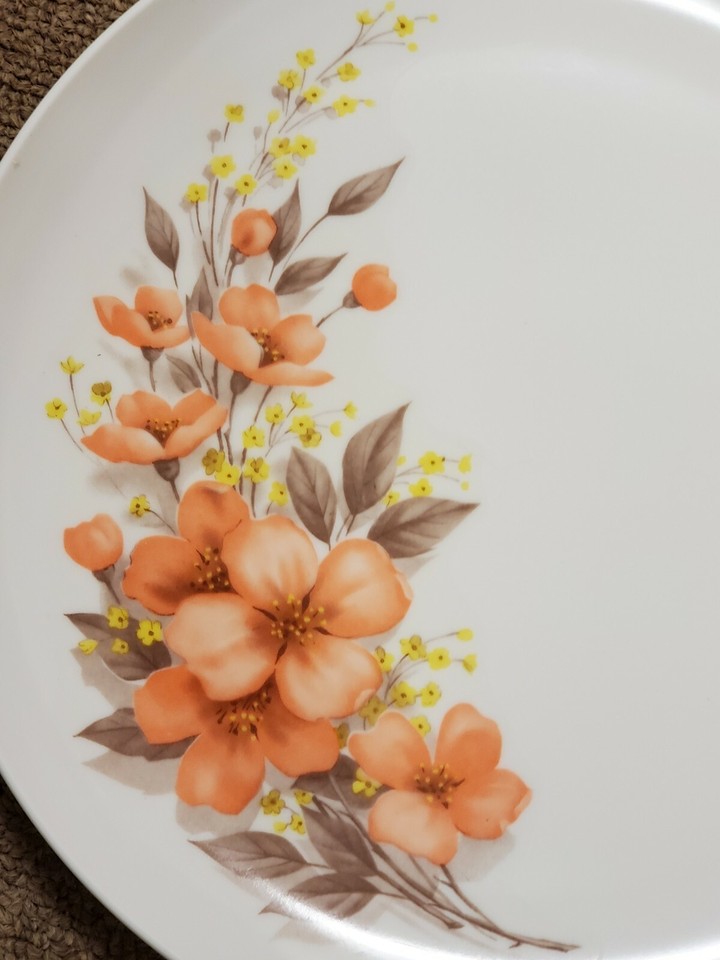 Vintage Marcrest Melmac Golden Dawn Dinner Plate Floral Flowers, orange ...