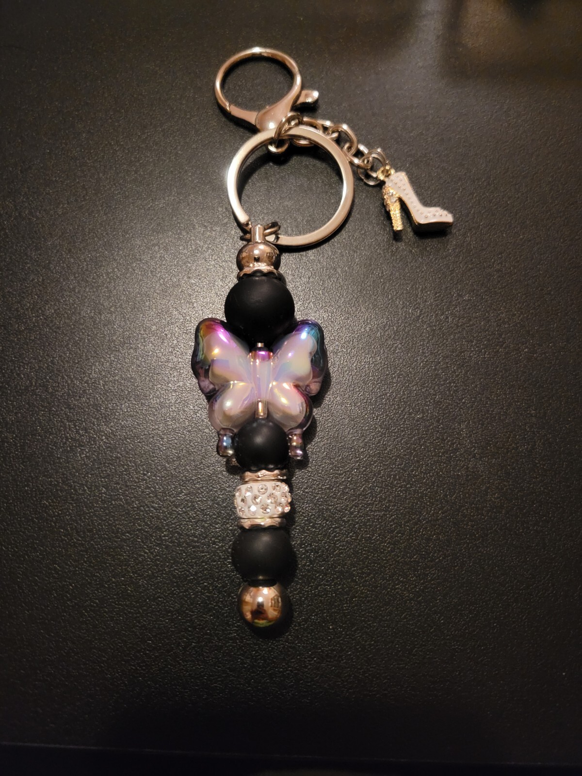 Beadable Key Chain, Black & Silver, With Pretty Charm | eBay