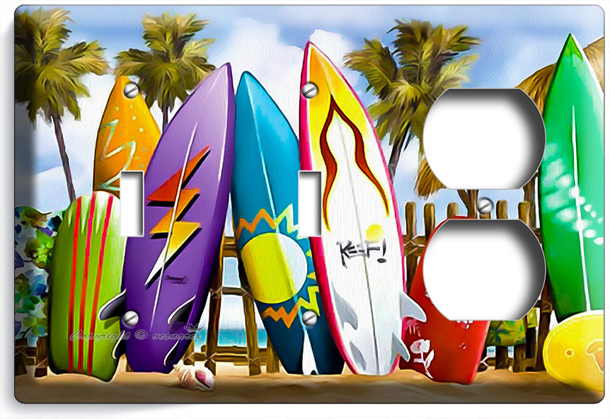 SURFING BOARDS CALIFORNIA BEACH PALMS LIGHT SWITCH OUTLET WALL PLATE ...