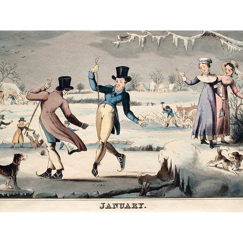 Ice Skating January 1820 Winter Drawing Canvas Wall Art Print Poster ...